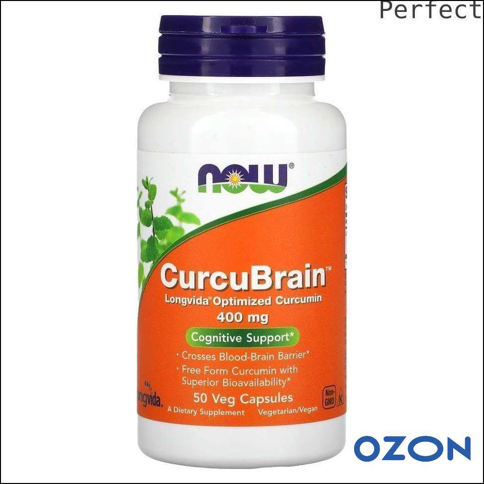 NOW Foods, CurcuBrain, когнитивная поддержка, 400 мг, 50 растительных ...