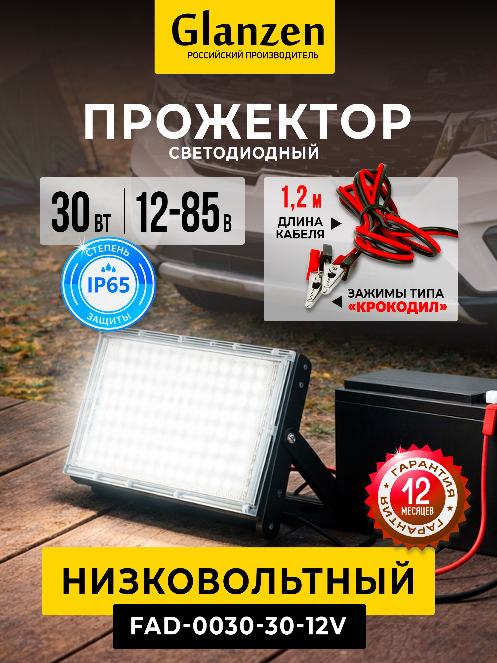 Светодиодный низковольтный прожектор 30Вт GLANZEN FAD-0030-30-12V IP65 ...