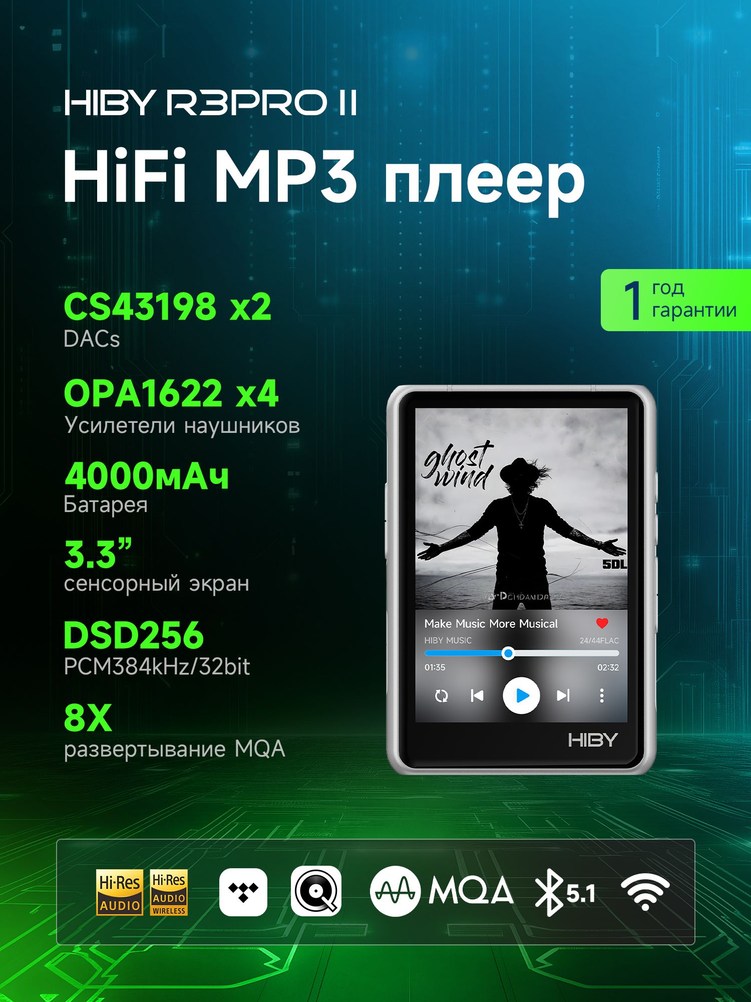 HiBy Music MP3-плеер без диска, серебристый купить на OZON по низкой ...