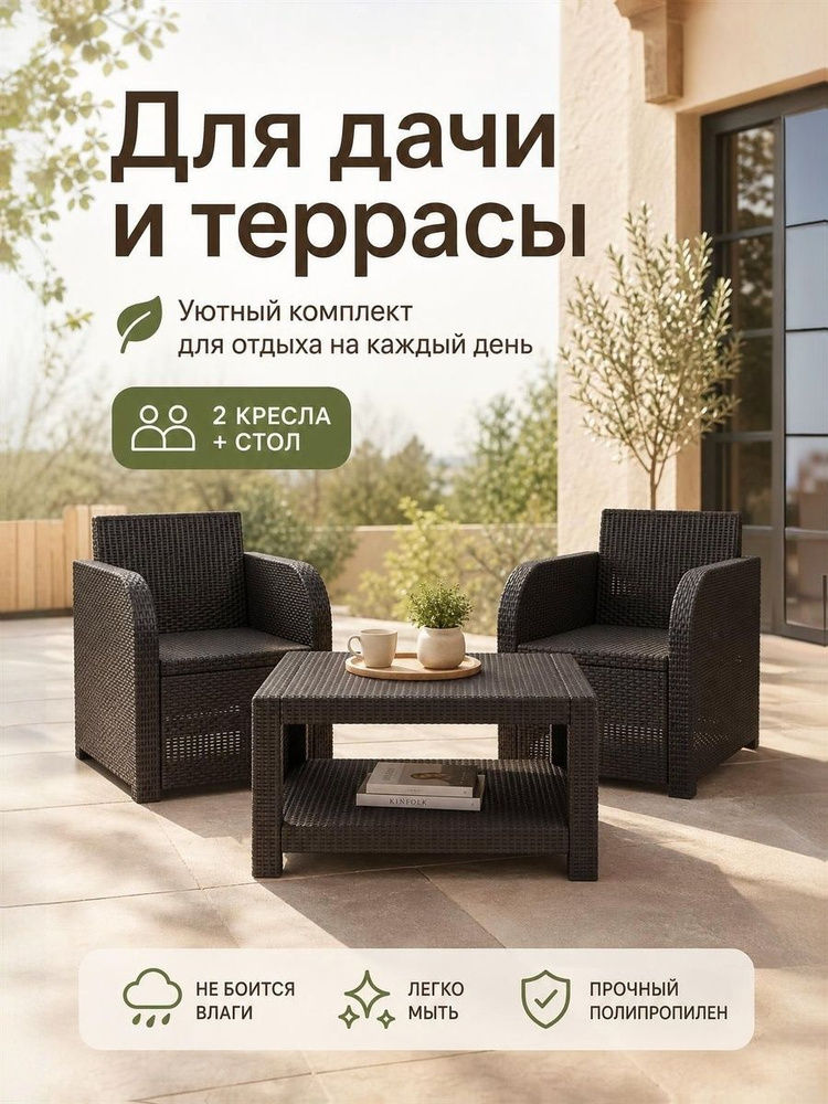 Комплект садовой мебели Дакота 2 ротанг, цвет венге (2 кресла, стол ...