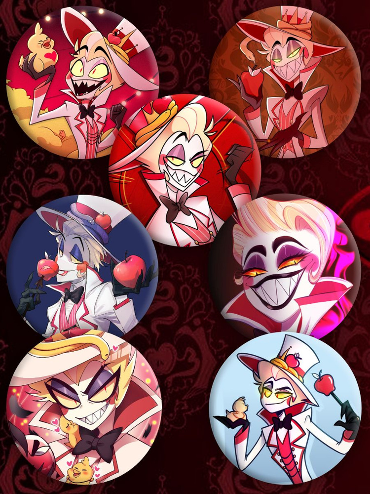 Набор значков Hazbin Hotel 7 шт 44 мм/ Отель Хазбин / Люцифер ...