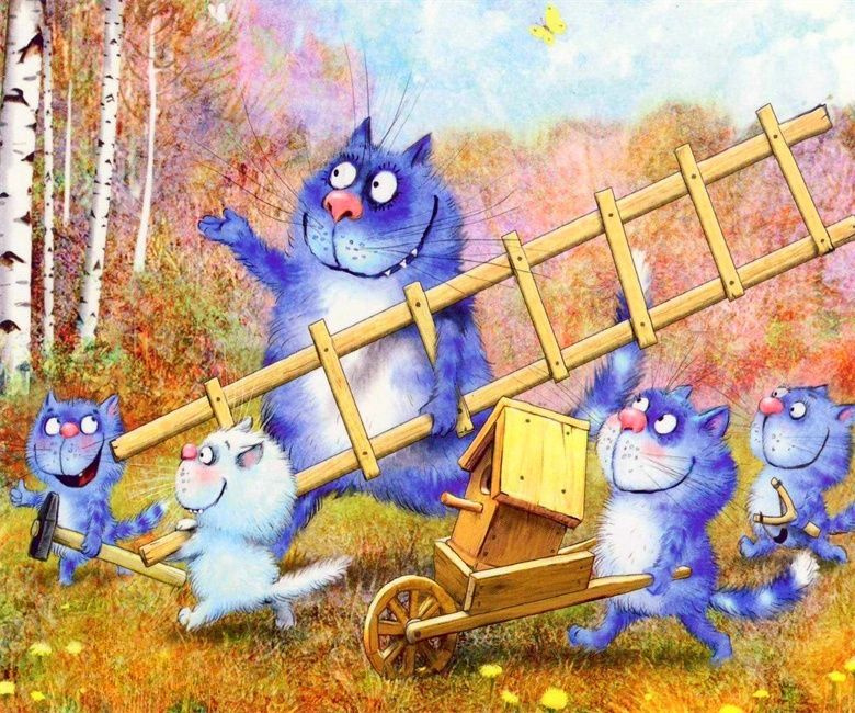 Алмазная мозаика "Зенюк Рина Синие коты" картина стразами алмазная ...