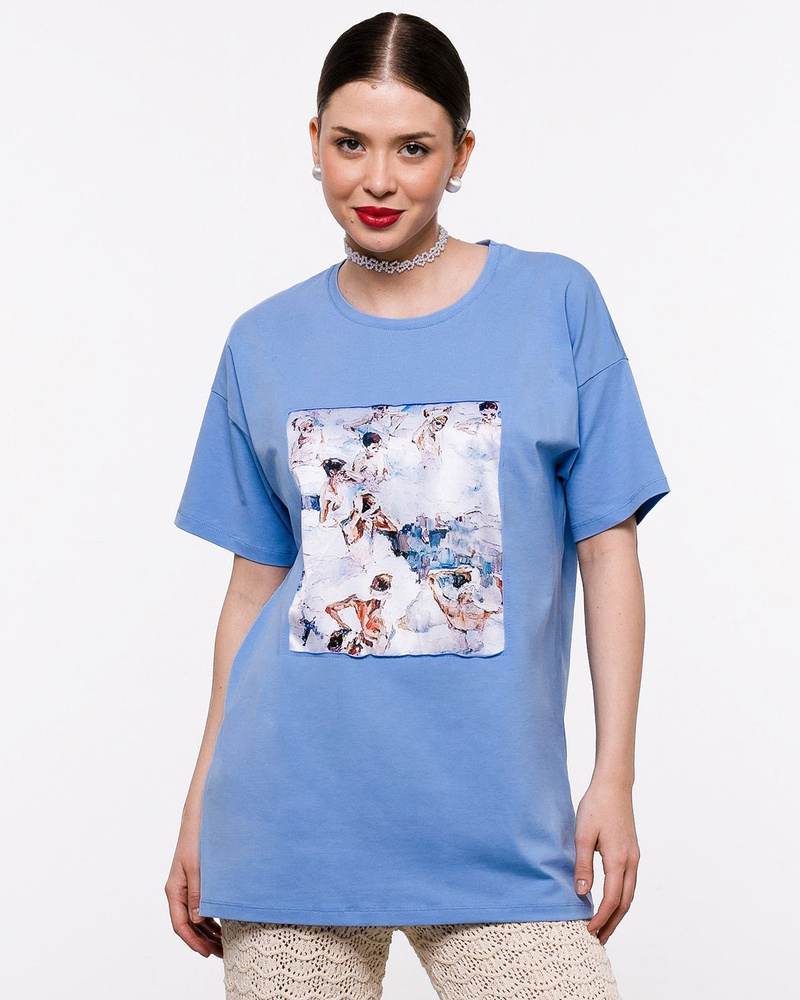 Футболка SAHAR art lab, размер 50, 52, цвет серый, голубой, 95% хлопок, 5% лайкра - купить по ...