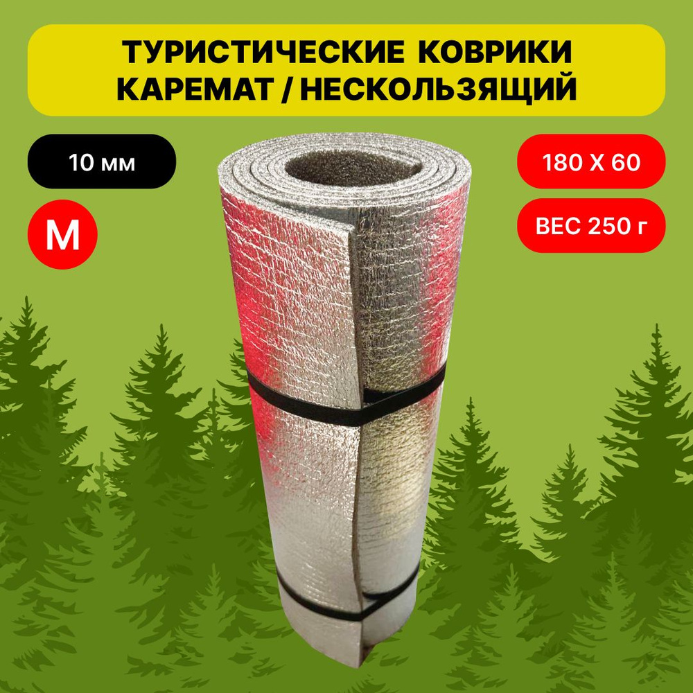 Коврик туристический КАРЕМАТ 10мм, 180х60см (фольгированный ...