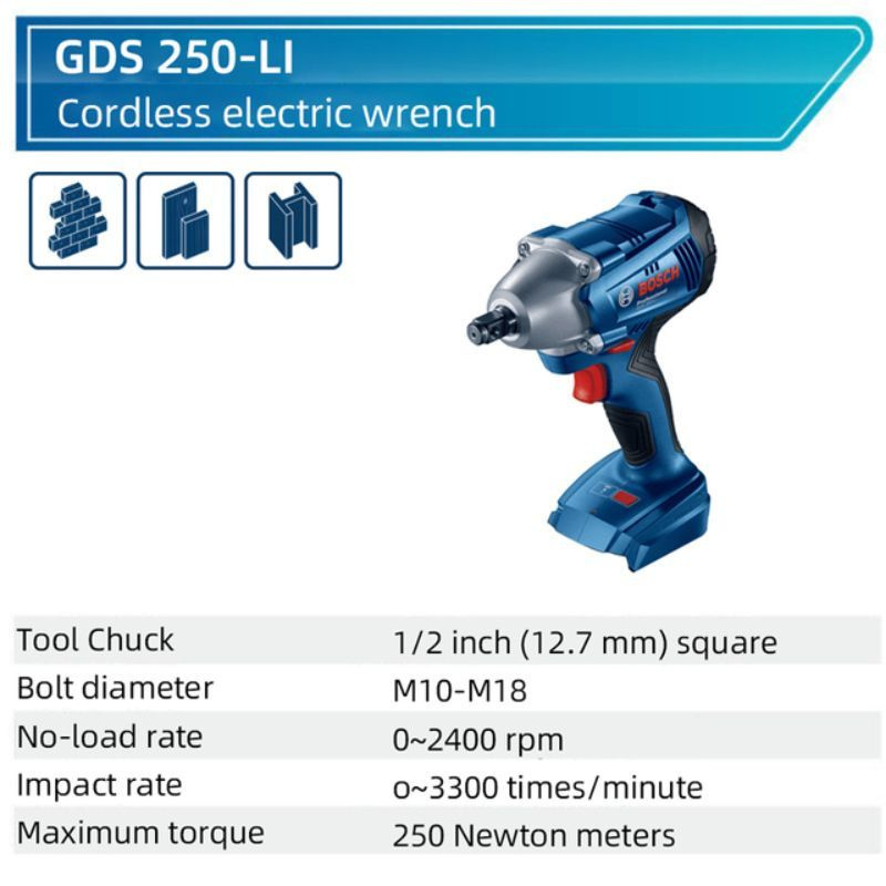 Профессиональный аккумуляторный ударный гайковерт Bosch GDS 250-Li с ...