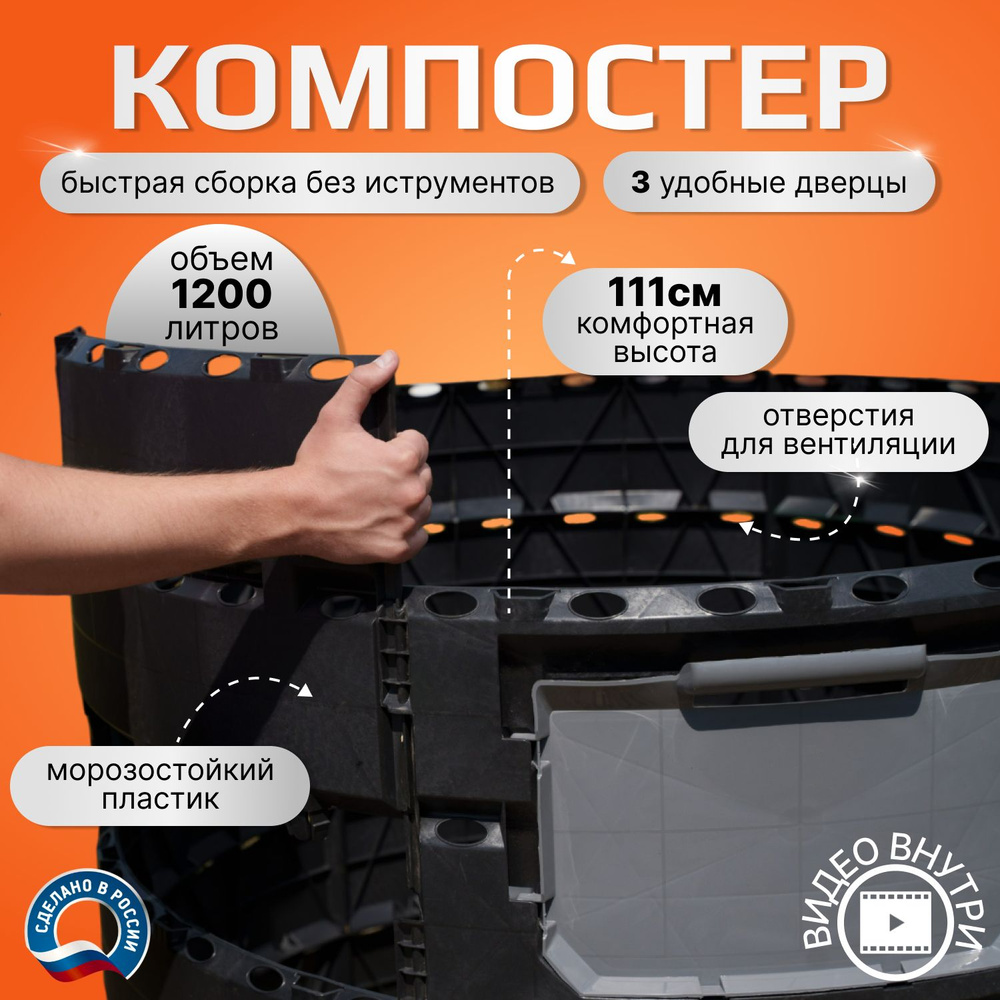 Компостер садовый пластиковый 1200л без крышки и без дна, Ф 1,16м ...
