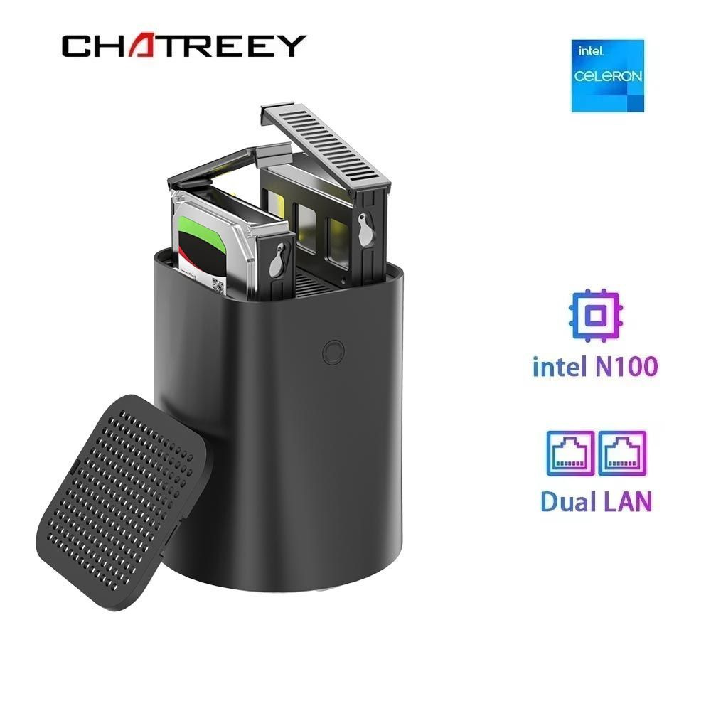 Chatreey Мини-ПК NAS (Intel Alder Lake N100, RAM 16 ГБ, SSD 512 ГБ ...