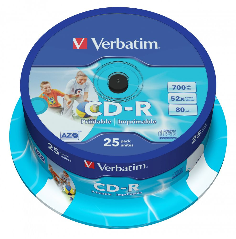 Оптические диски Verbatim CD-R 700 МБ 52X AZO под струйную печать ...