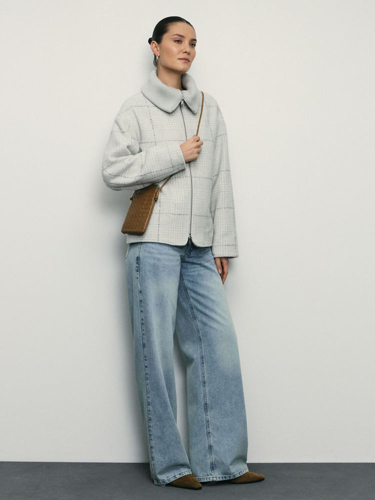 Куртка Женский Zarina Карманы серый отложной Акрил, Вискоза, размер 44 Длинный Демисезон прямой ...