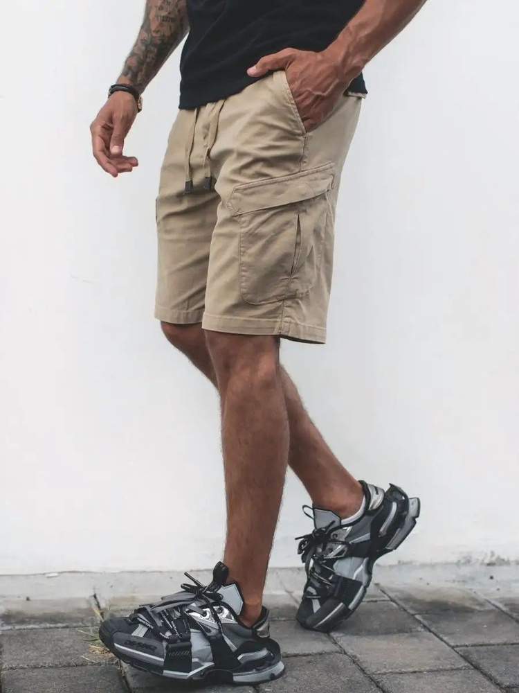 Шорты Мужской Bronks Повседневный бежевый, размер 44, 46 Хлопок, Эластан Молния, Пуговицы Кнопки ...