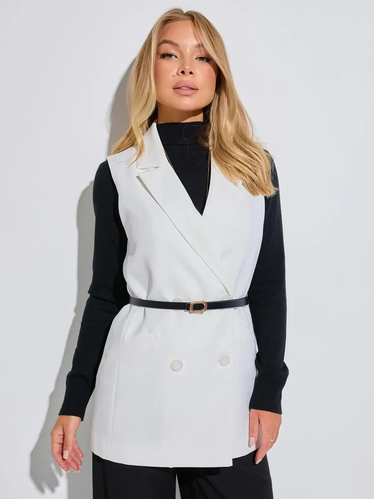 Жилет Женский MILANIA STYLE белый Полиэстер, размер 42 Карманы приталенный костюмный Пуговицы ...