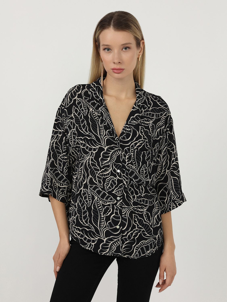 Блузка Женский MANGO черный Вискоза, размер 44, 46 Камбоджа Повседневный купить c доставкой на ...