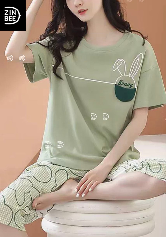 Комплект одежды Женский ZinBee Домашний аметистовый, размер 48 Хлопок, Политекс Китай Лето ...