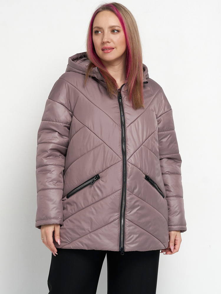 Куртка Женский Adeleda Fashion Карманы пыльная сирень капюшон Плащевка, размер 58 Длинный ...