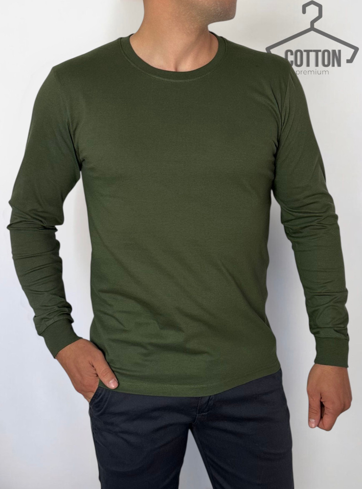 Лонгслив Мужской Cotton premium темно-зеленый Длинный, размер 56 Хлопок ...