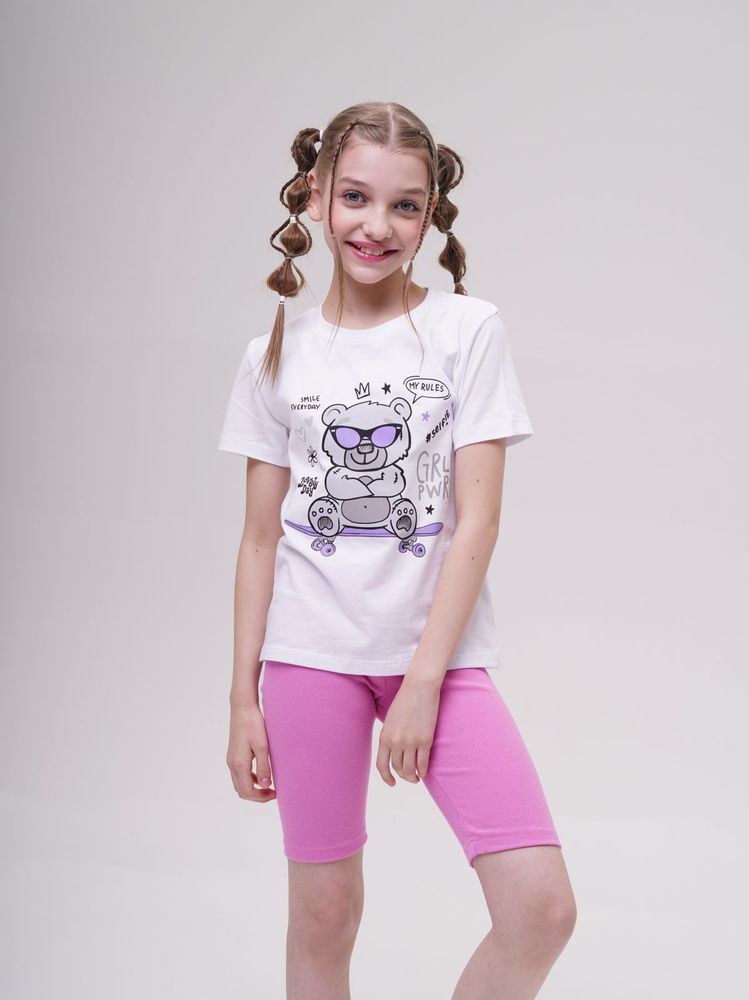 Футболка Девочки Kari мягкий белый Короткий, размер 152 Хлопок прямой Повседневный Узбекистан ...