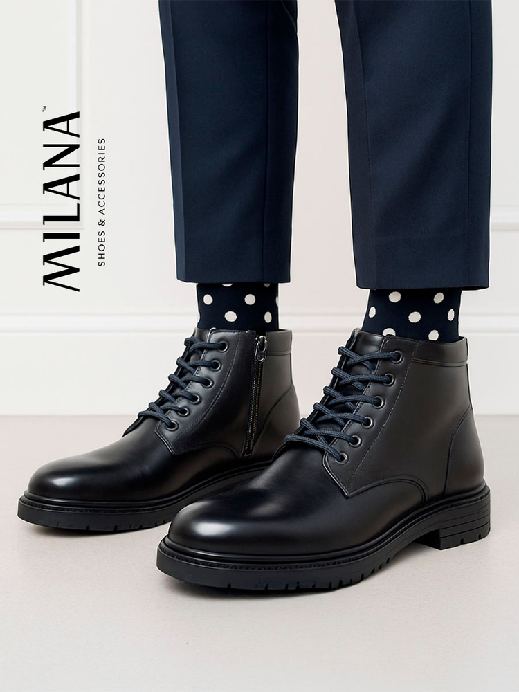 Ботинки Мужской Milana черный, размер 39 Зима 6 Шнурки Толстый каблук Италия купить c доставкой ...