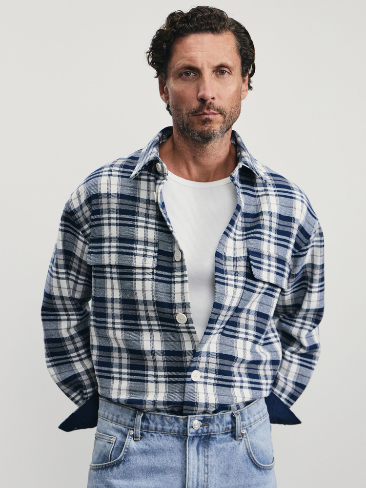 Рубашка Мужской Zarina синий Длинный Хлопок Клетка, размер 52 прямой Пуговицы Индия, рост 165 ...