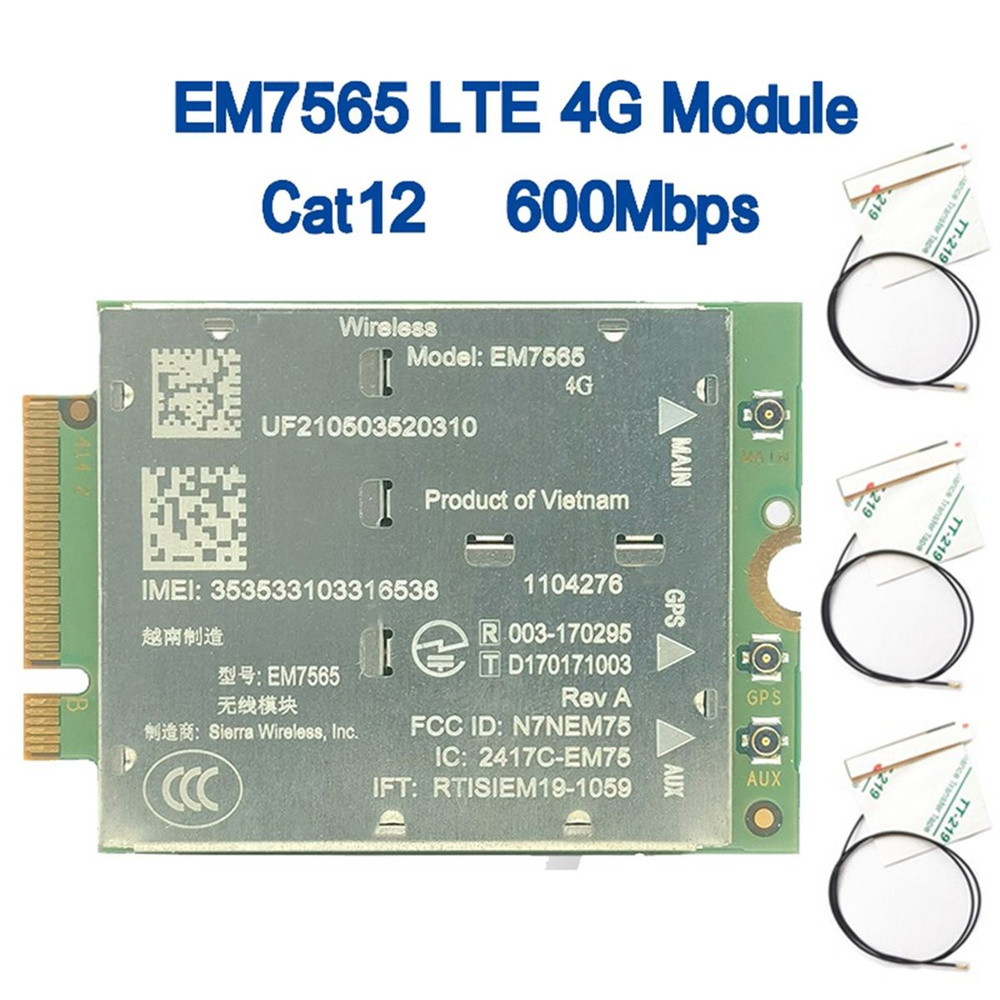 Модуль EM7565 4G LTE + 3 Антенны 4G CAT-12 600 Мбит/С CBRS NGFF Модуль ...