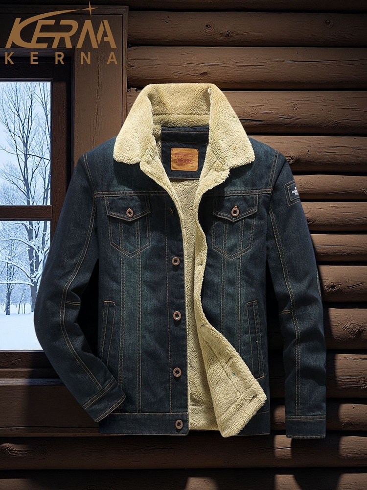 Куртка джинсовая Мужской KERNA Бахрома голубой лацканы Хлопок, Полиэстер, размер 48 Длинный ...