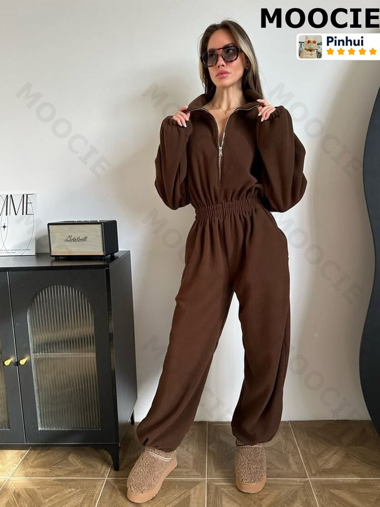 Комбинезон Женский MOOCIE, размер 48 кофе Зима Домашний Молния Длинный Однотонный купить c ...