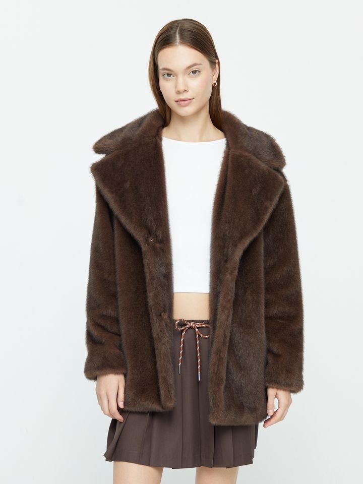 Шуба искусственная Женский VILET коричневый, размер 44, 46 купить c ...