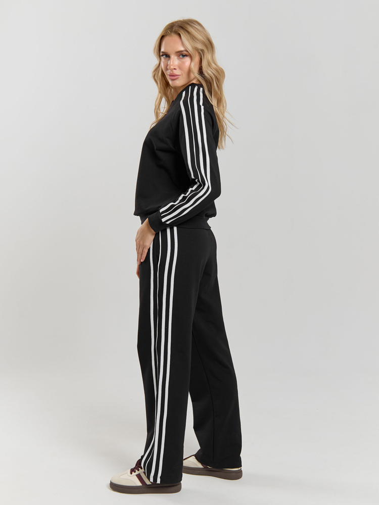 Костюм спортивный Женский GENJO Повседневный двойка черный, размер 48 Футер двухнитка Однотонный ...