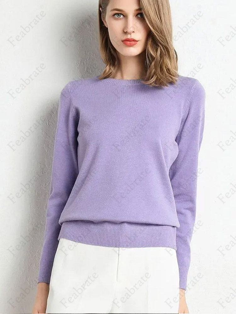 Джемпер Женский Feabrate фиолетовый Экокашемир, размер 50 Без застежки Длинный Однотонный Китай ...