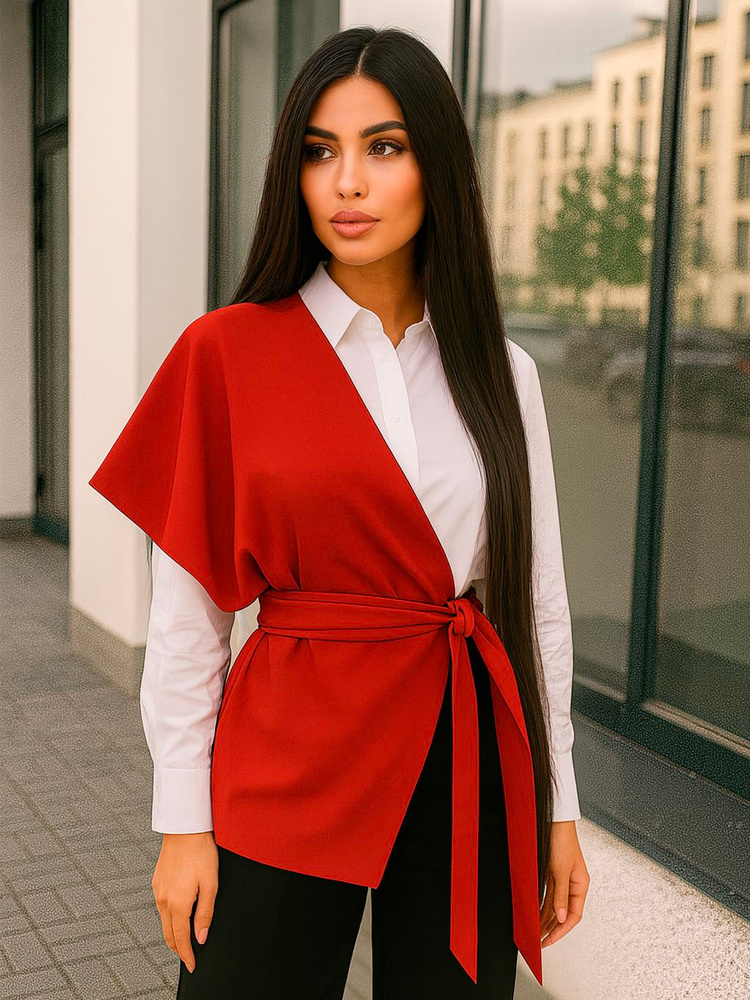 Жилет Женский Nata Kikot accessories красный Текстиль, размер 56, 58 Бант полуприлегающий ...