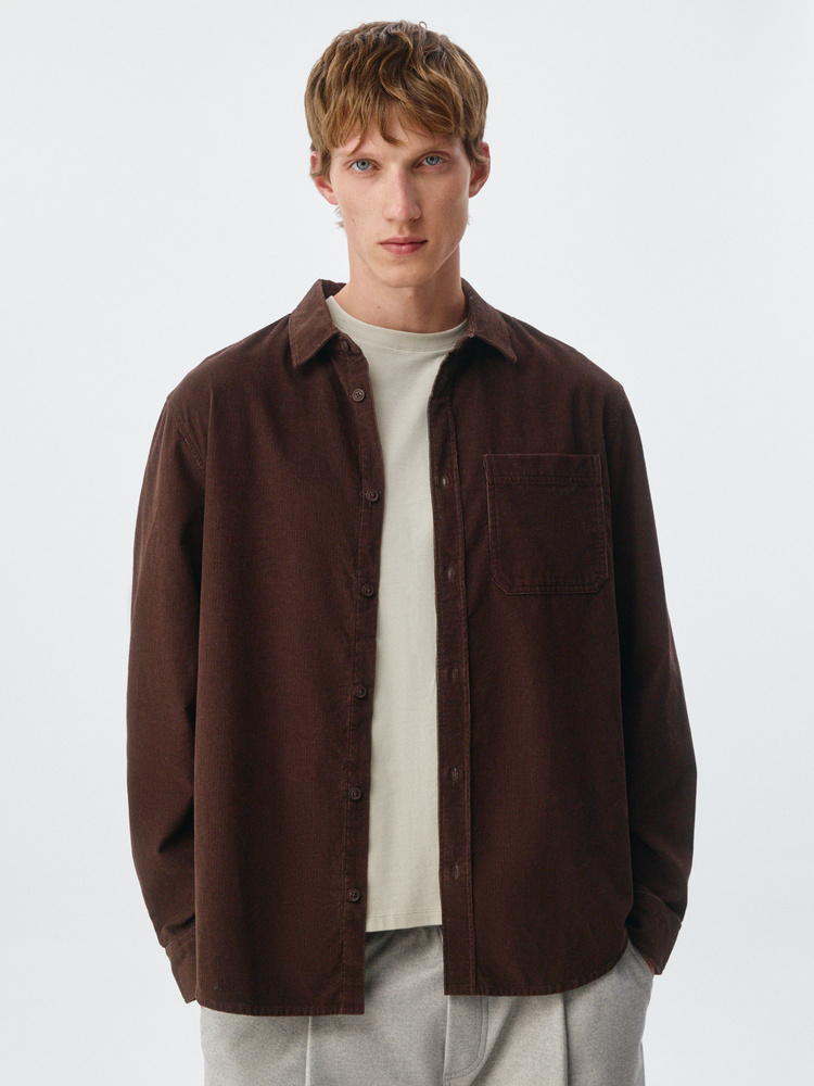 Рубашка Мужской SELA темно-коричневый Текстиль, размер 48 прямой Пуговицы Китай купить c ...