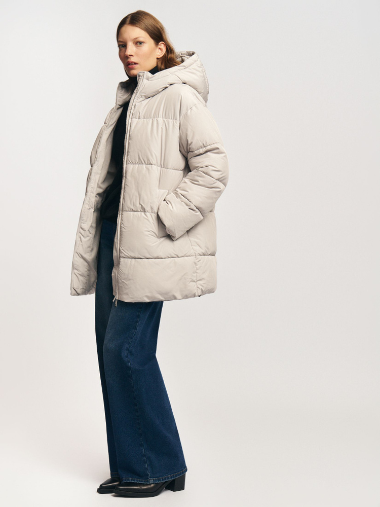 Пуховик Женский Zolla светло-серый Полиэстер, размер 50 Длинный Зима Китай купить c доставкой на ...