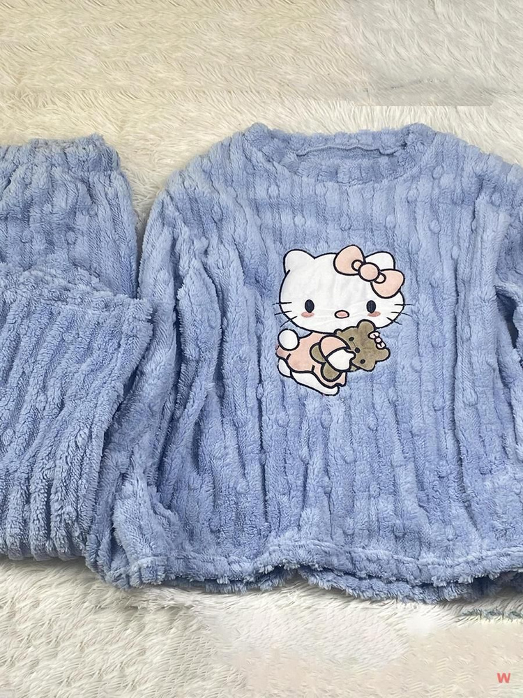 Пижама Женский SYJYW с брюками Корал-флис, размер универсальный Другое синий Длинный Китай ...