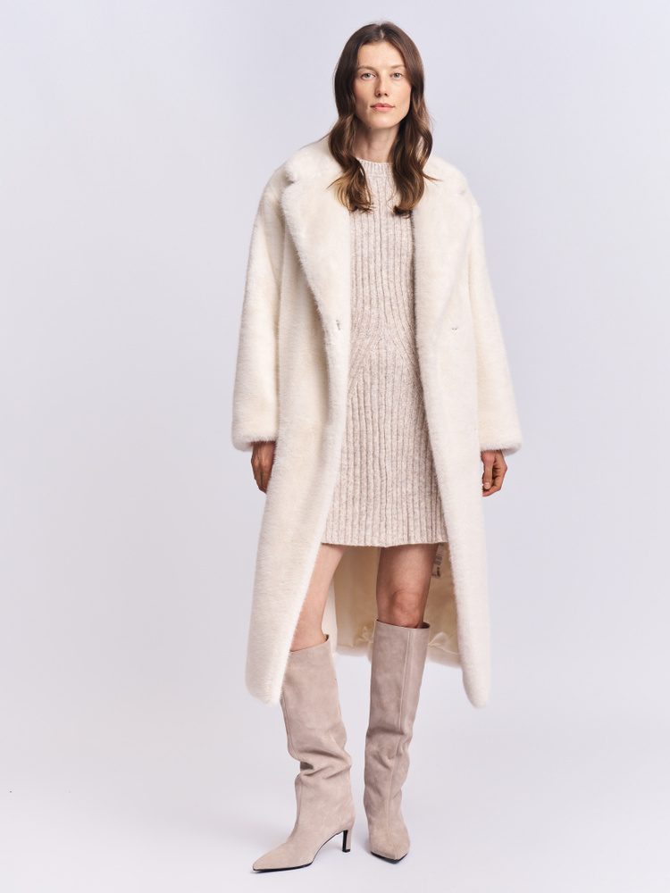 Дубленка искусственная Женский Zolla слоновая кость Полиэстер, размер 42 Длинный Зима Китай ...