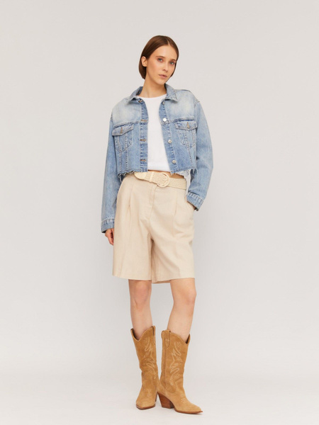 Шорты Женский Zolla Повседневный слоновая кость, размер 48 Лен, Вискоза, рост 164-176 купить c ...