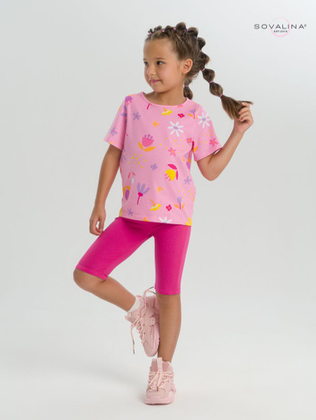 Комплект одежды Девочки SOVAlina Повседневный двойка, с велосипедками розовый, фуксия, размер ...