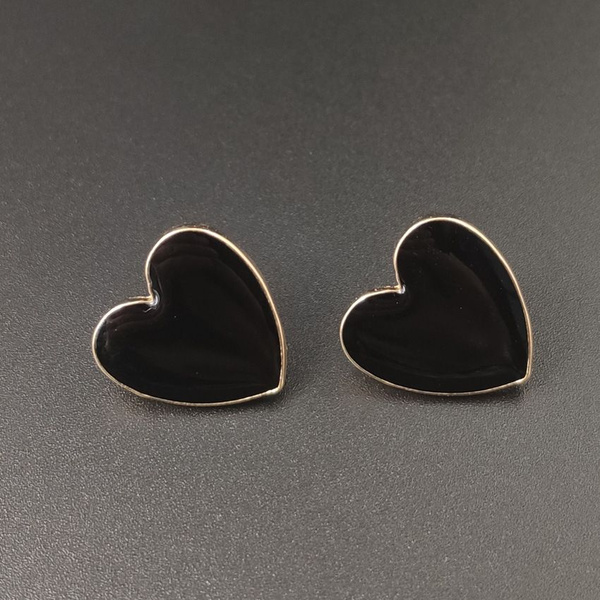 Серьги женские в форме сердца черные купить на OZON по низкой цене ...