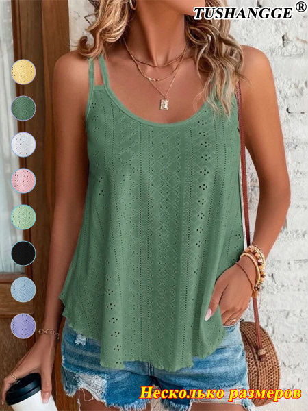 Майка Женский TUSHANGGE зеленый, размер 50, 52 Полиэфирное волокно Пляжный Китай Однотонный ...