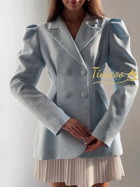 Костюм классический Женский Pull&Bear Повседневный светло-голубой, размер 46, рост 170 Рюши Лето ...