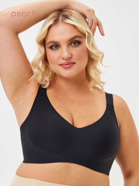 Бюстгальтер Женский PEACH underwear без косточек, бесшовный, размер 75F, 80C черный, глубокий ...