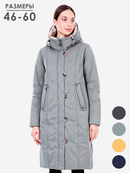 Пальто Женский Mishele Капюшон мята пыльная капюшон Полиэстер Длинный Био-пух, размер 60 прямой ...