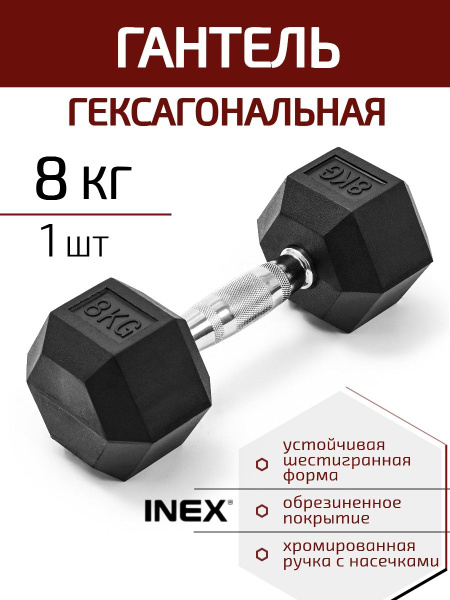 Гантели INEX Hex Dumbbells, 1 шт. по 8 кг, черный купить c доставкой на ...