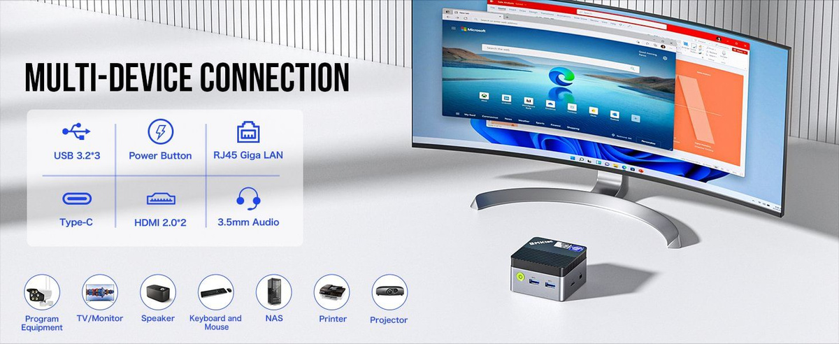 GMKtec Мини-ПК NucBox G5 LPDDR5 4800 МТ/с (на плате) ОЗУ (Intel N97 ...