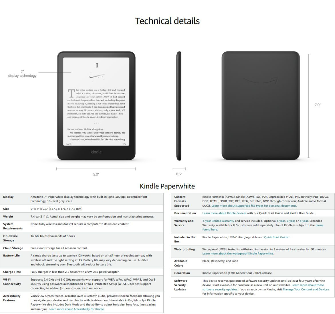 Электронная книга Amazon Kindle paperwhite 2024(KPW6) E-ink Carta 7 ...