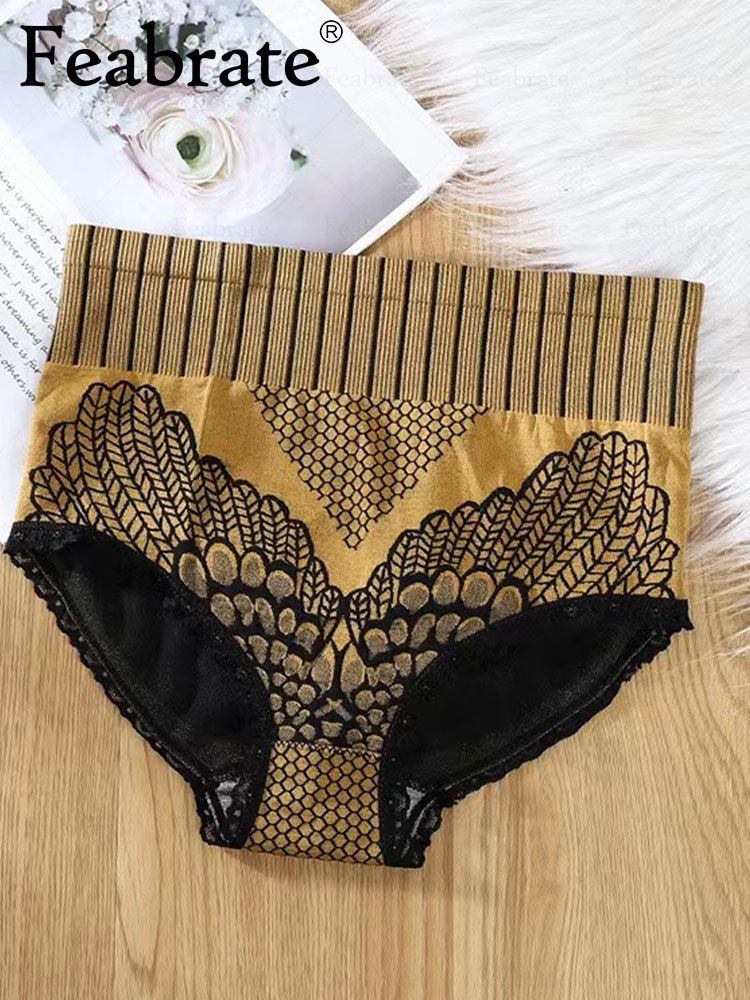 Комплект трусов Женский Feabrate брифы Вата РВ разноцветный, размер 46, 48 Аппликация Китай ...
