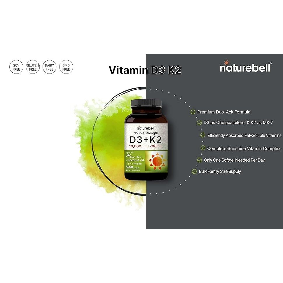 Vitamin D3 10000 IU + K2 MK-7 200 mcg для костей и иммунитета, 240 ...