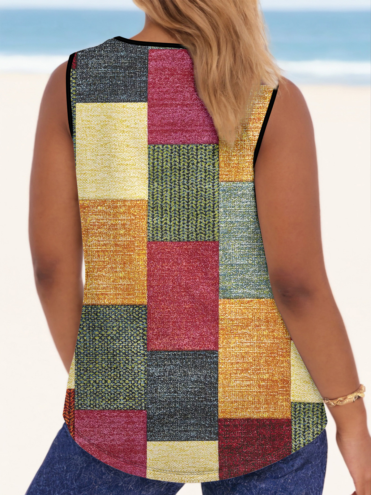 Майка Женский разноцветный, размер 54 Повседневный Китай свободный Клетка, Геометрический, рост ...