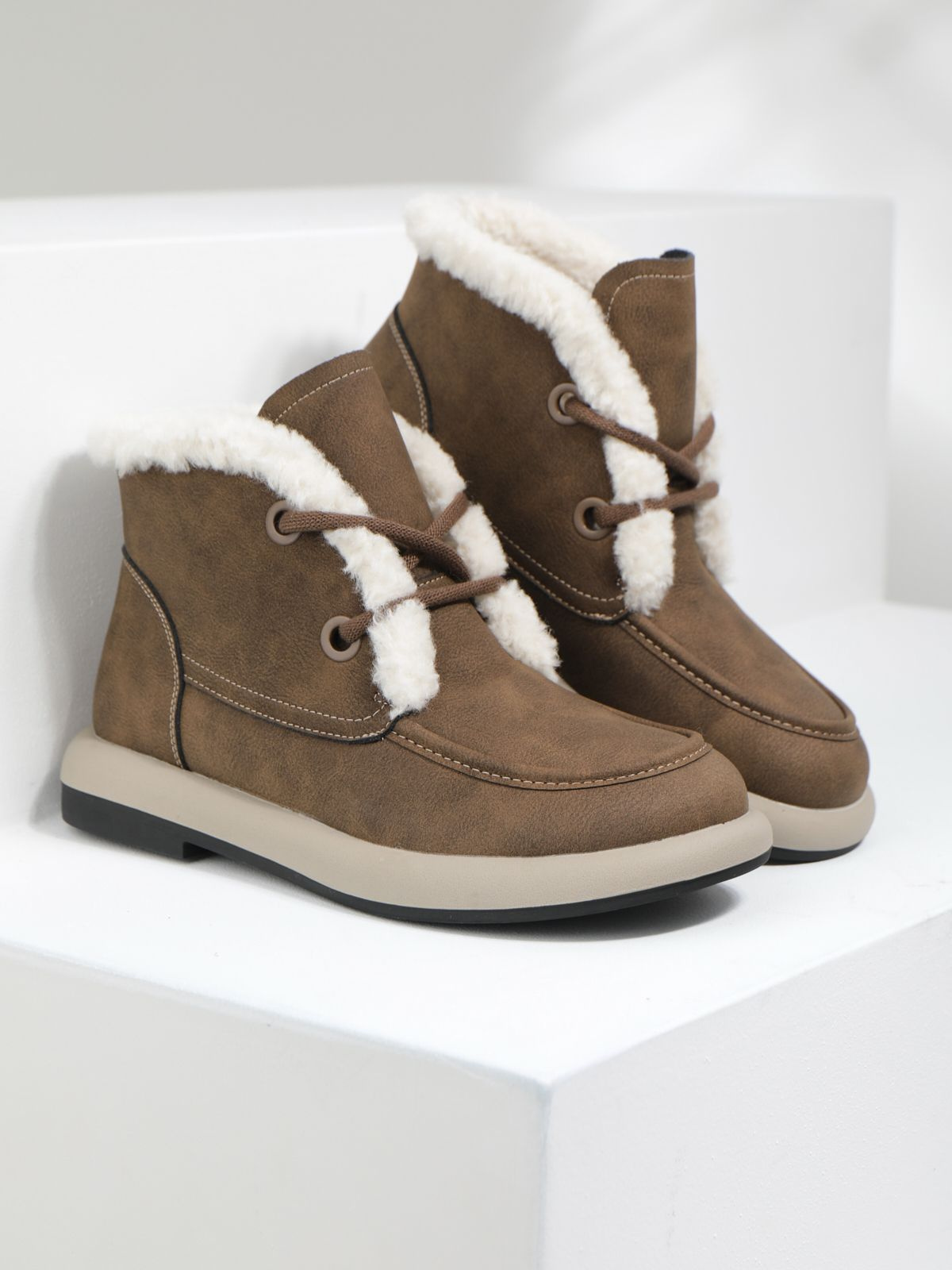 Ботинки Женский Covani коричневый, тауп, размер 39 в байкерском стиле Зима 6 Шнурки Платформа ...