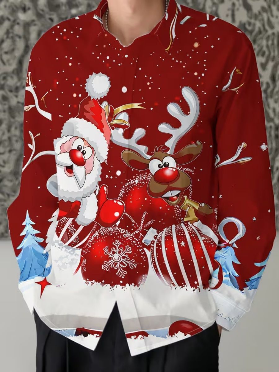 Рубашка Мужской венге Длинный Политекс Воротник Разноцветный, Новогодний, размер 48 свободный ...