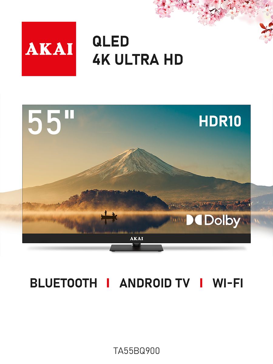 AKAI Телевизор 55 дюймов 4К Смарт ТВ TA55BQ900 / QLED, HDR10, Bluetooth ...