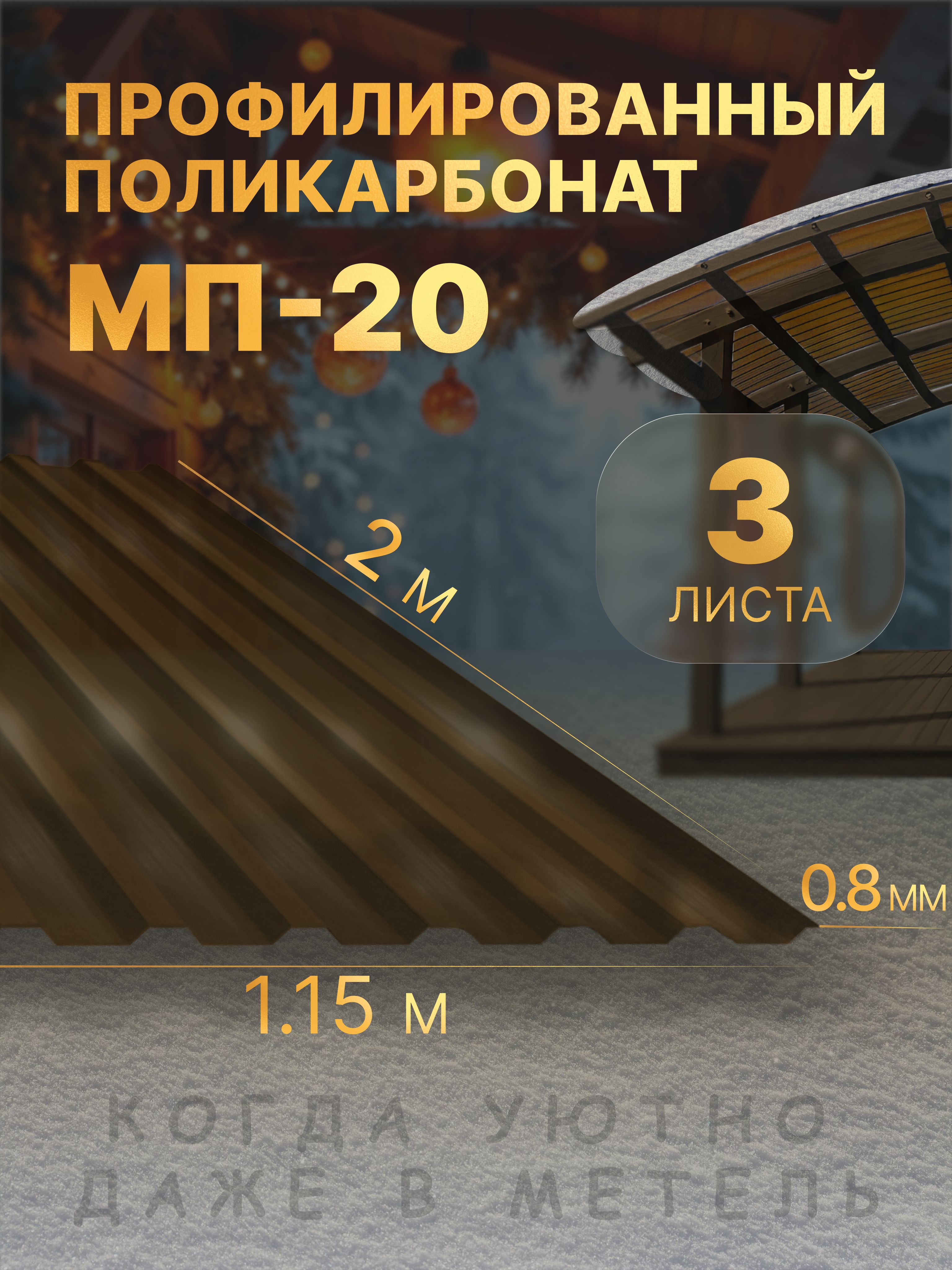 Поликарбонат монолитный профилированный прозрачный МП-20, 0,8 мм, 1.15 ...